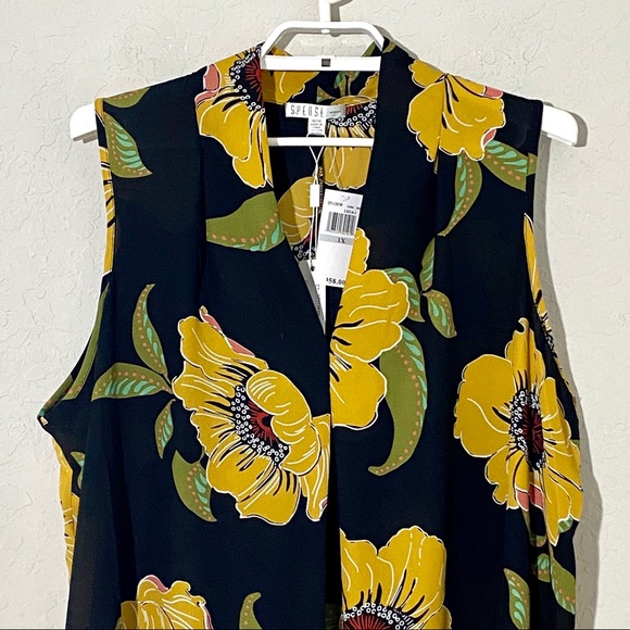 Spense | Tops | Spense Floral Inverted Pleat Sleeveless Blouse | Poshmark